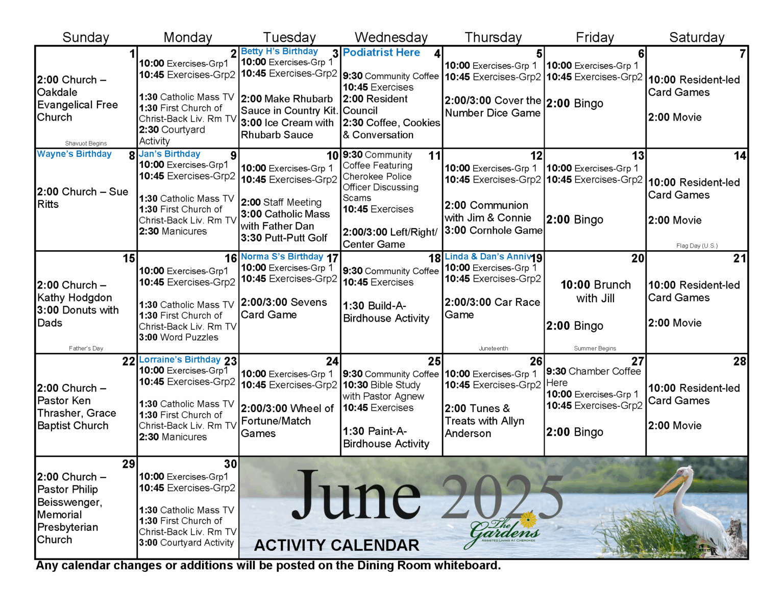2025 June Activity Calendar | The Gardens of Cherokee